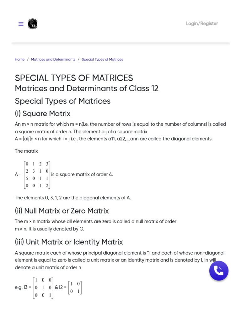 Special Types of Matrices Class 12 - PW | PDF | Matrix (Mathematics) | Determinant