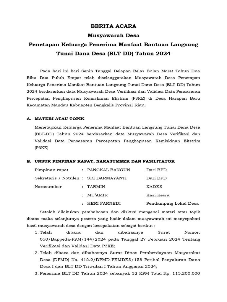 BERITA ACARA Penetapan BLT DD | PDF