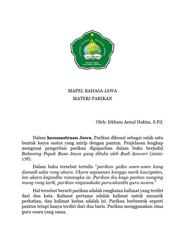 Pengertian dan Ciri Parikan Jawa | PDF | Puisi