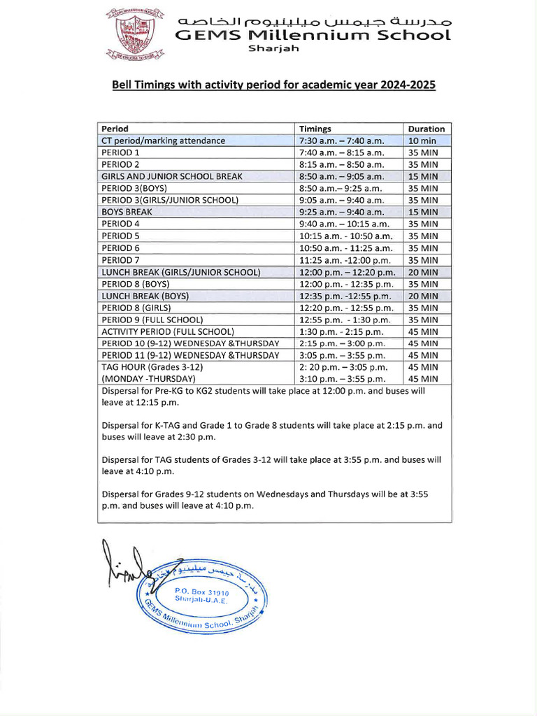 Bell Timings 2024-25 Activity Period | PDF