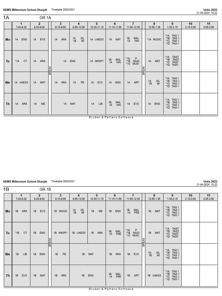 Grade 1-3 Timetable Overview | PDF