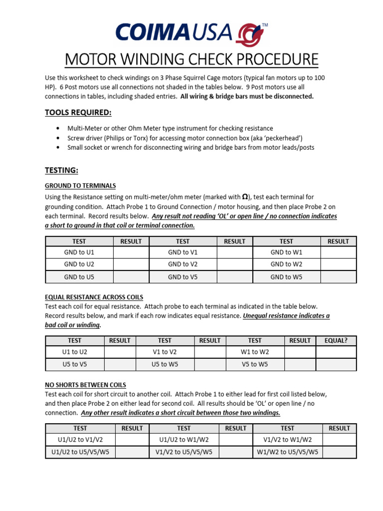 Motor Winding Check Procedure | PDF | Equipment | Electrical Components