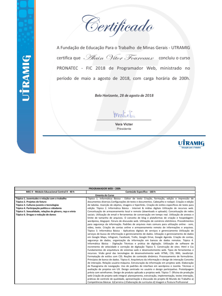 2018 Certificado Programador Web | PDF | Rede mundial de computadores | Internet e Web