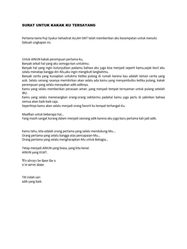 Surat Untuk Kakak Ku Tersayang | PDF