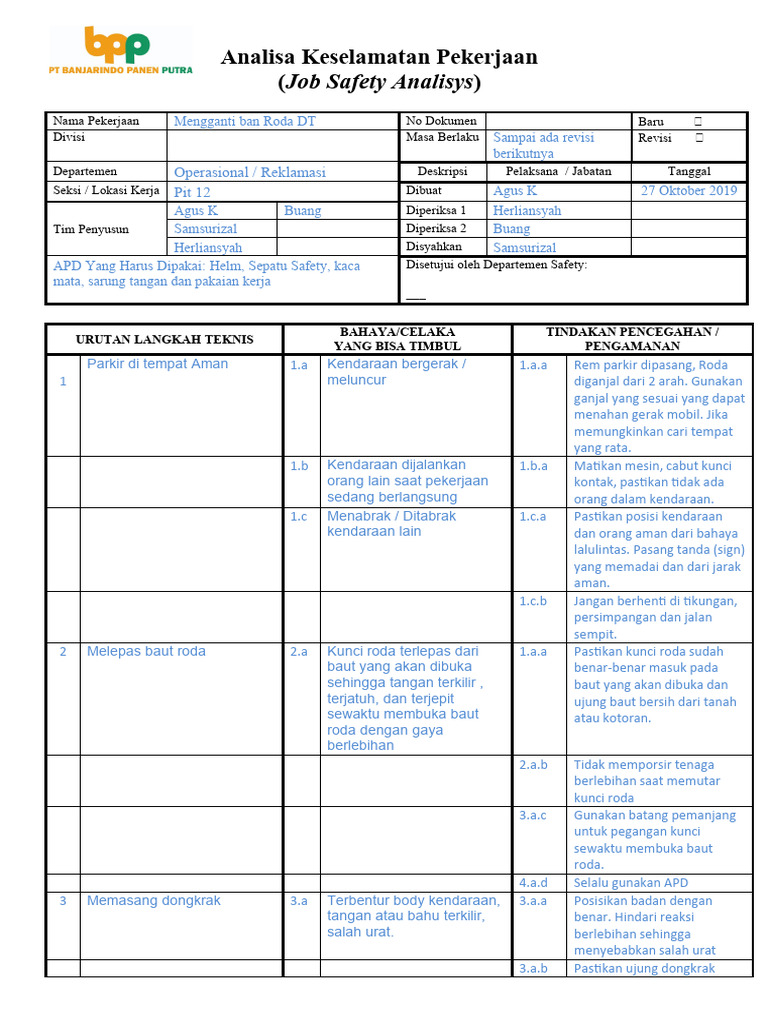 JSA Ganti Ban Unit DT | PDF