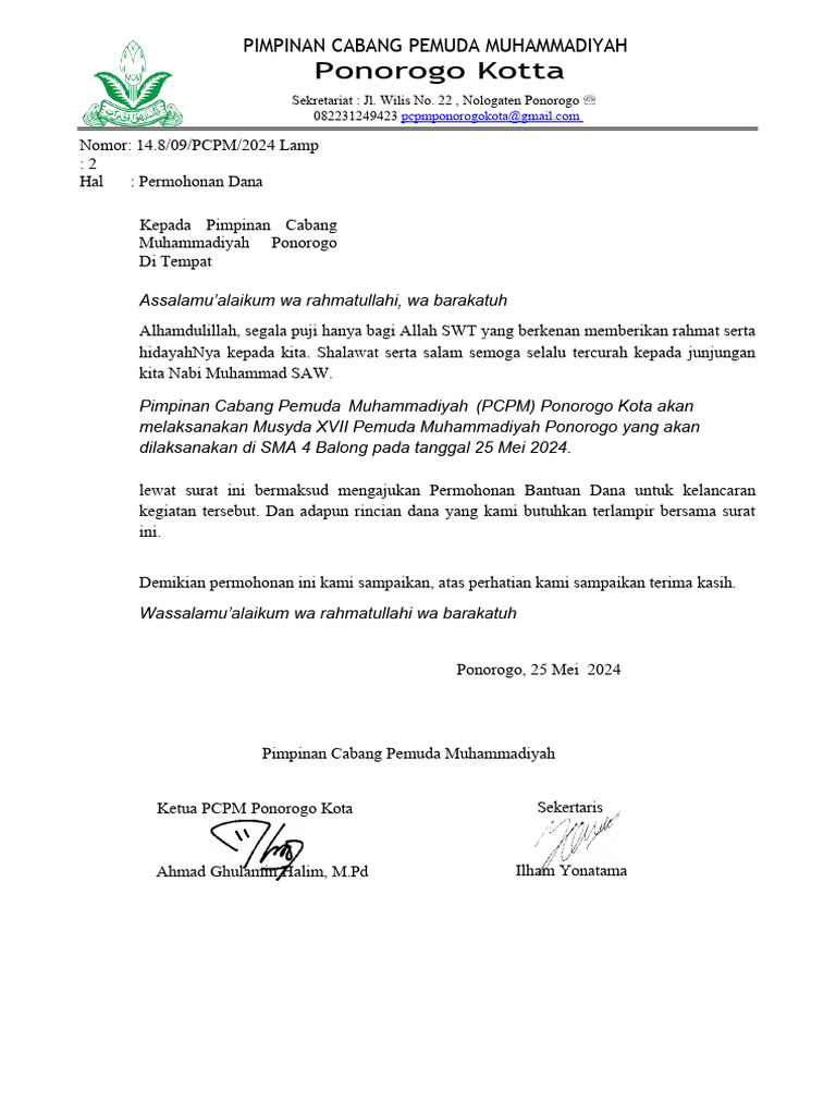Surat Permohonan Dana PCPM | PDF