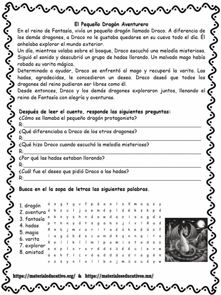 Comprensión Lectora: El Pequeño Dragón | PDF | Libros para adolescentes ...