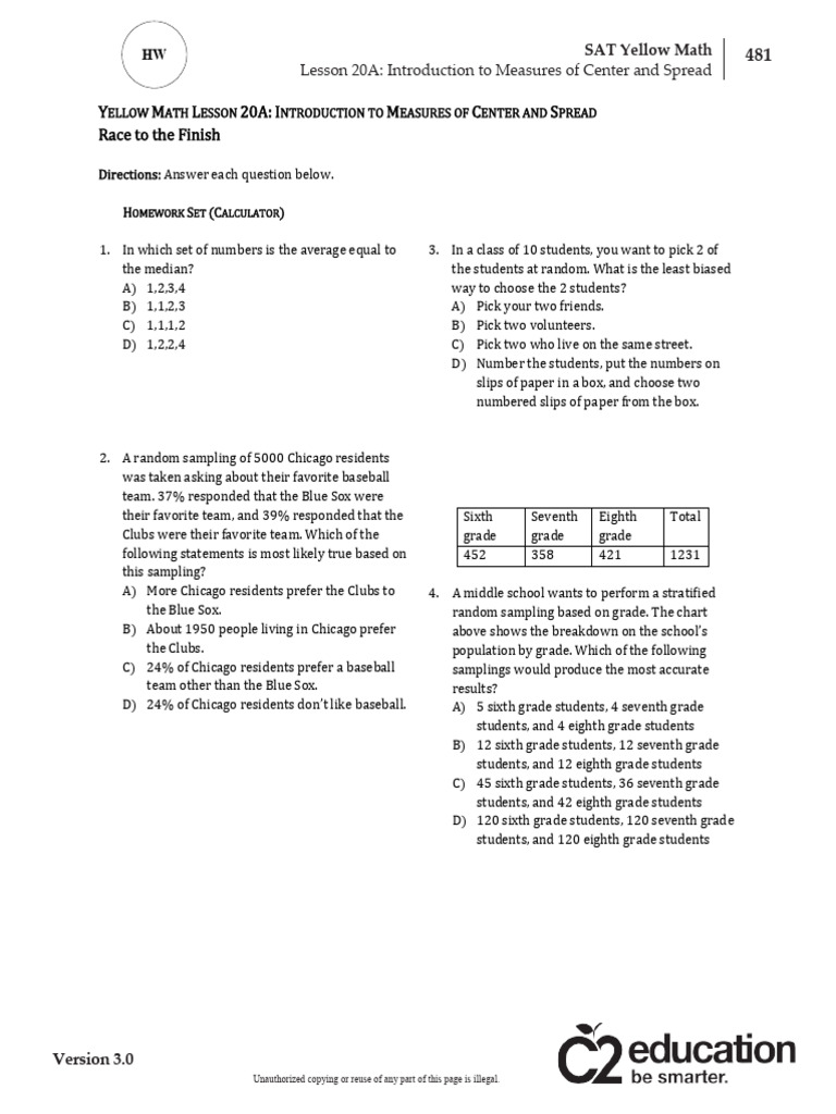 My20a Hw Introduction To Measures Of Center And Spread Pdf Mode