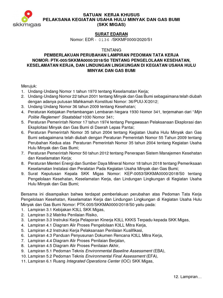 Deputi Operasi EDR-0136 Pemberlakuan Perubahan Lampiran PTK Nomor PTK-005-SKKMA000-2018-S0 ...