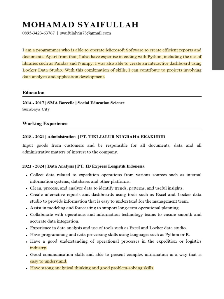 CV - MOHAMAD SYAIFULLAH | PDF | Career & Growth | Business