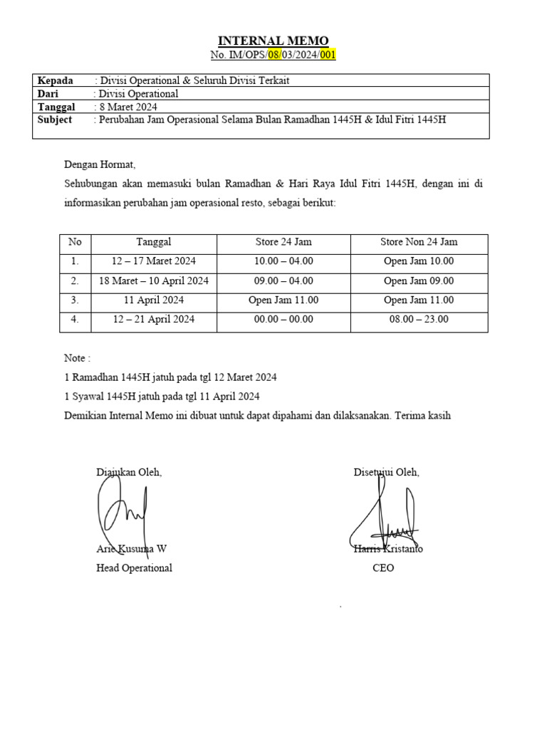 Im Jam Operasional Ramadhan | PDF