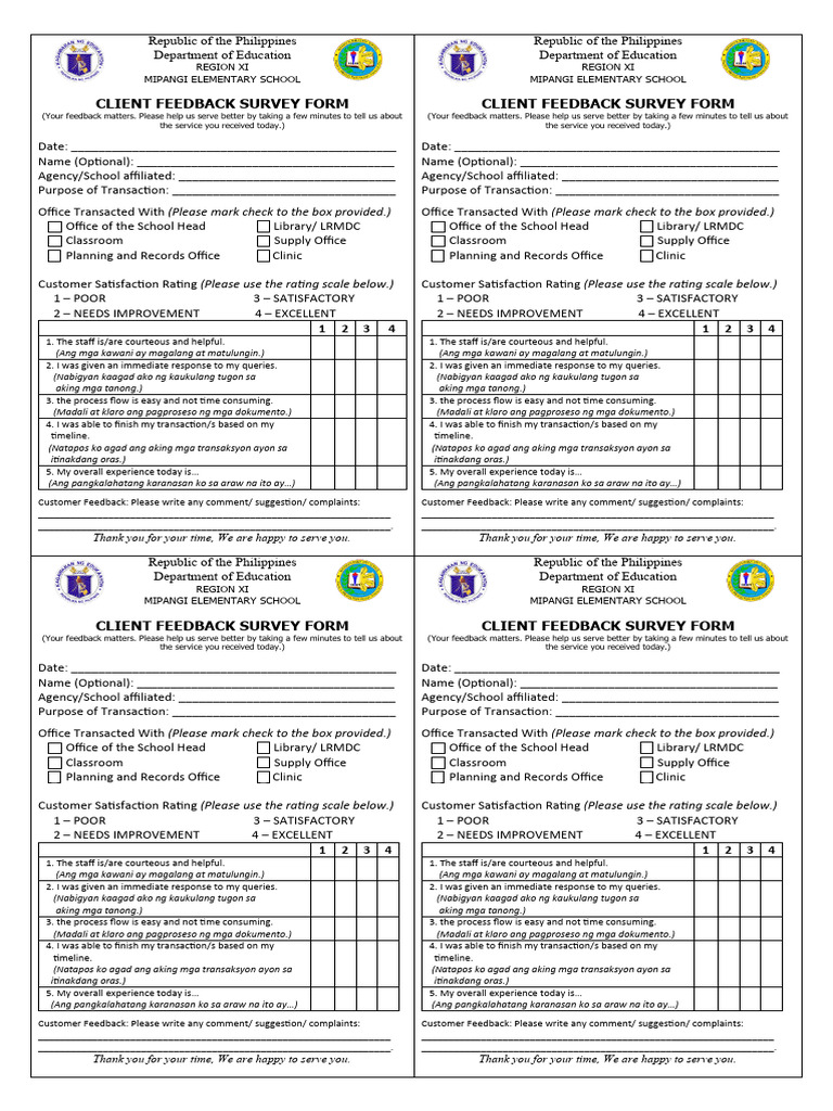 Client Feedback Survey Form | Download Free PDF | Corporate Jargon ...