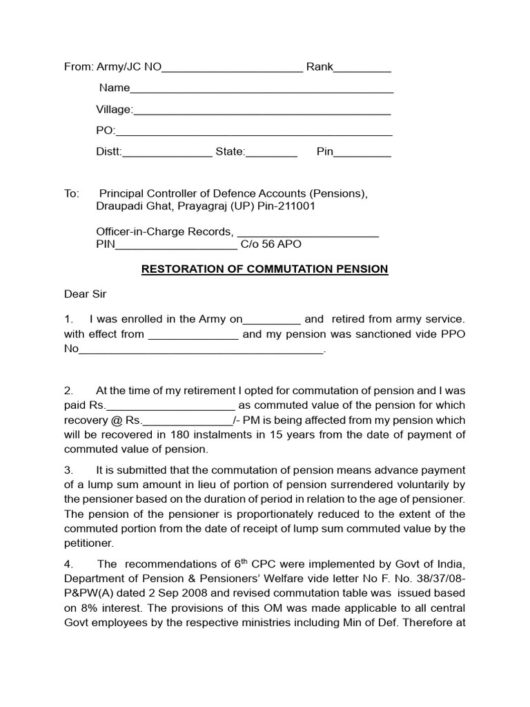 Army Pension Commutation Appeal | PDF | Pension