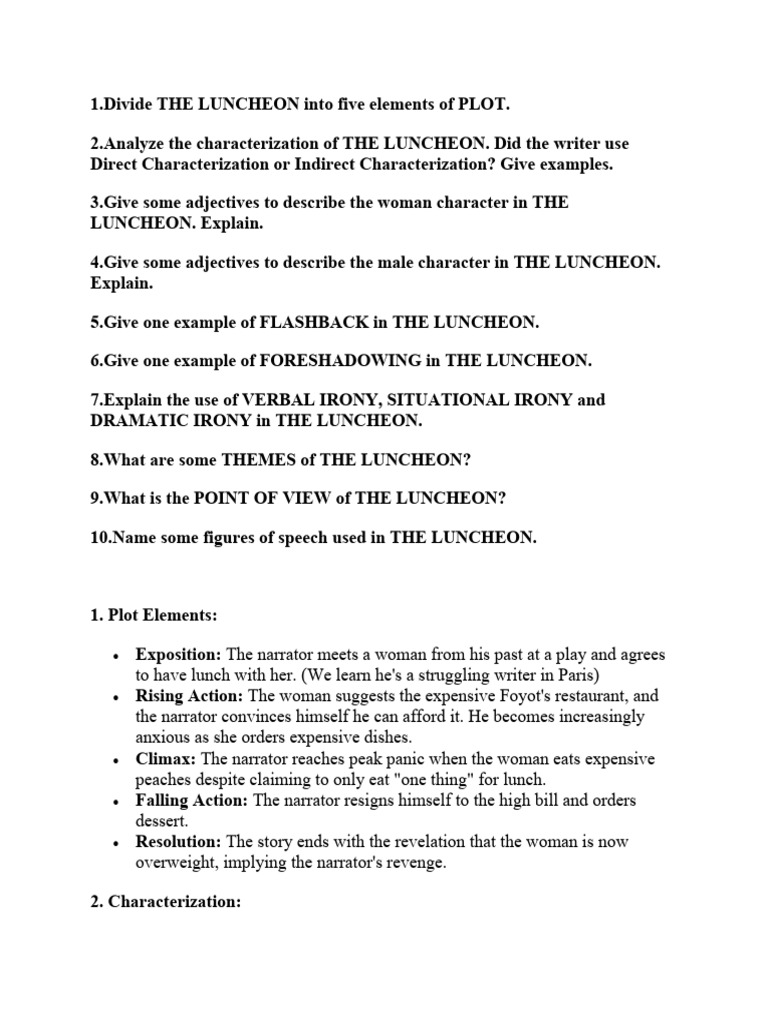 Analysis of "The Luncheon" Elements | PDF | Narration | Lunch