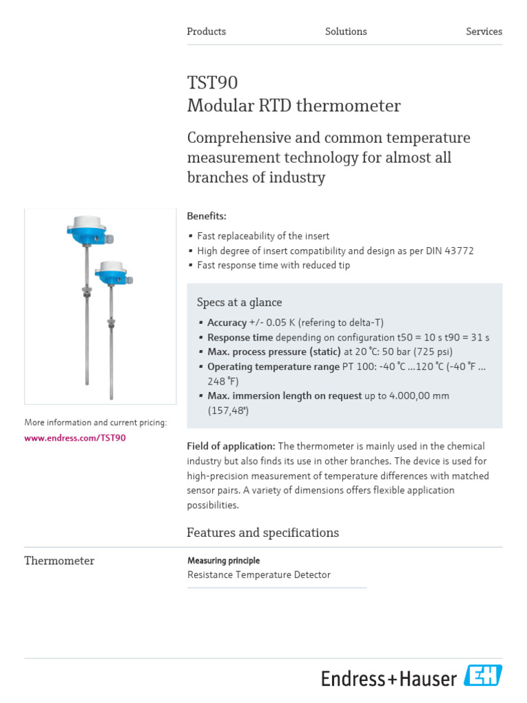 Endress-Hauser RTD Thermometer TST90 EN | PDF | Materials | Applied And Interdisciplinary Physics