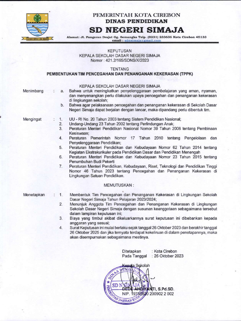 Tim Penanganan Kekerasan SD Negeri Simaaja | PDF