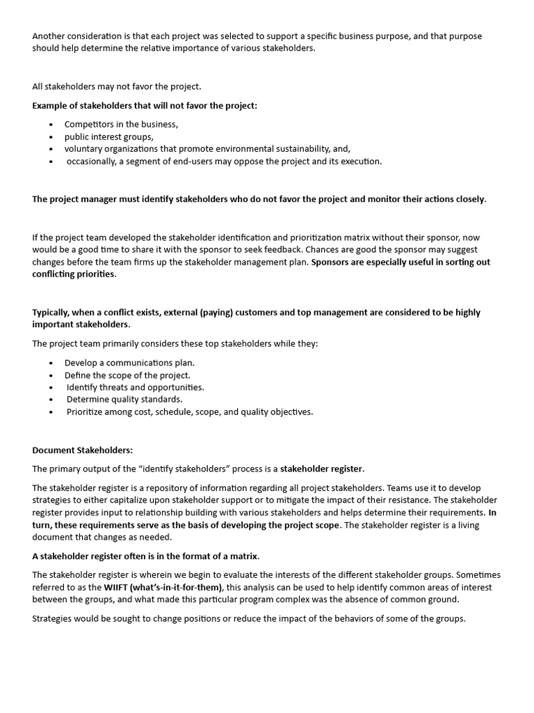 Project Management Note | PDF | Stakeholder (Corporate) | Project ...