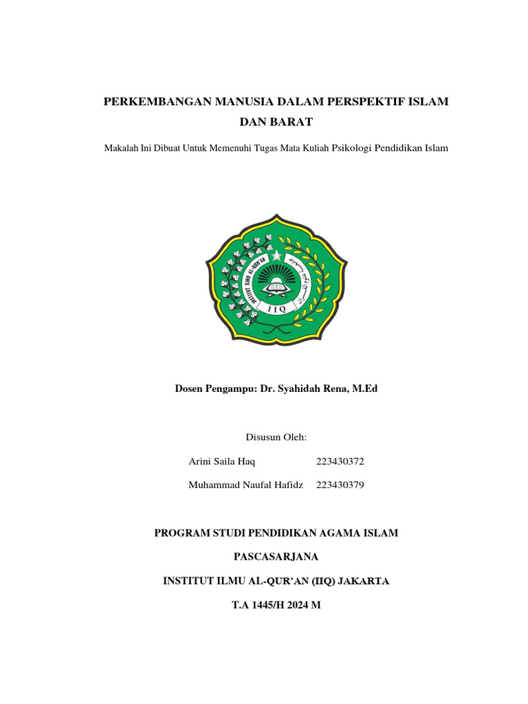 Kel. 1 Perkembangan Manusia Perspektif Islam Dan Barat-Psikologi PI | PDF | Pengembangan Diri ...
