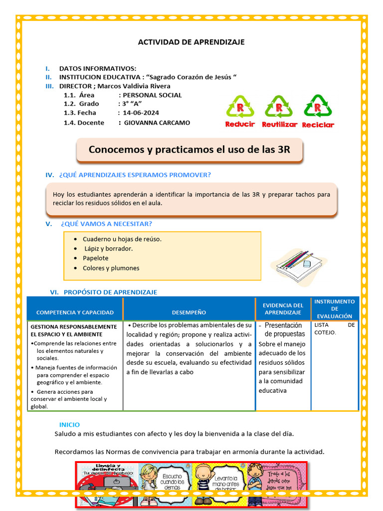 Sesion Conocemos El Uso de Las 3R | PDF | Reciclaje | Residuos