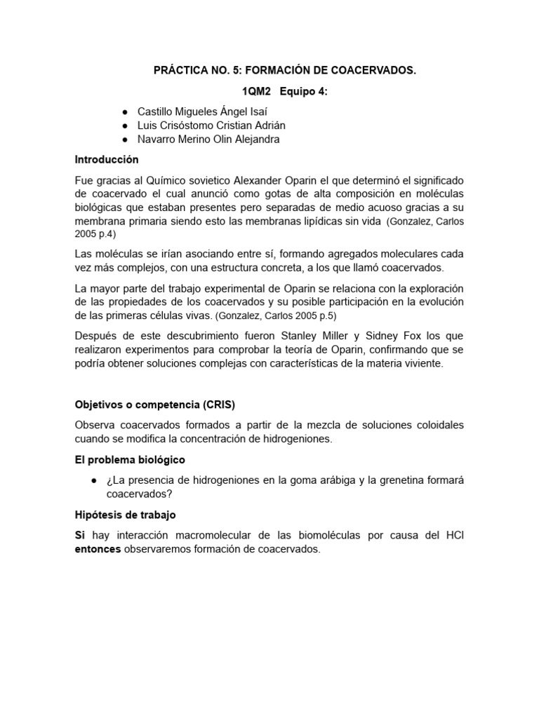 Práctica 5 - Formación de Coacervados | PDF | Coloide | Proteínas