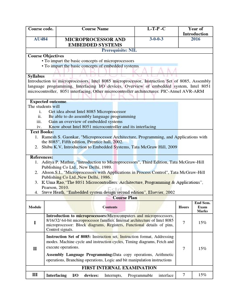 AU484 Microprocessor & Embedded Systems | PDF | Microcontroller ... AU484 Microprocessor & Embedded Systems | PDF | Microcontroller ...