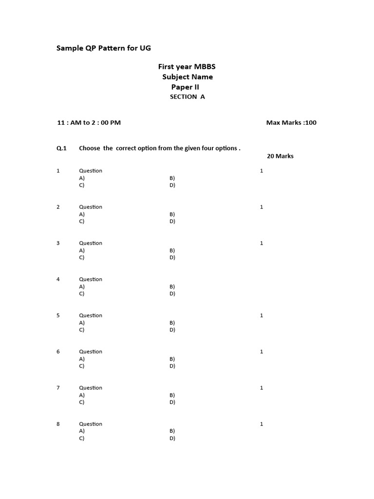 Sample QP Pattern For UG - Docx 2.doc Paper 2 | PDF
