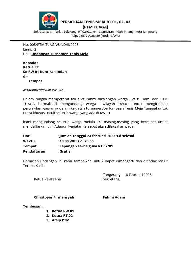 Surat Undangan Turnamen | PDF