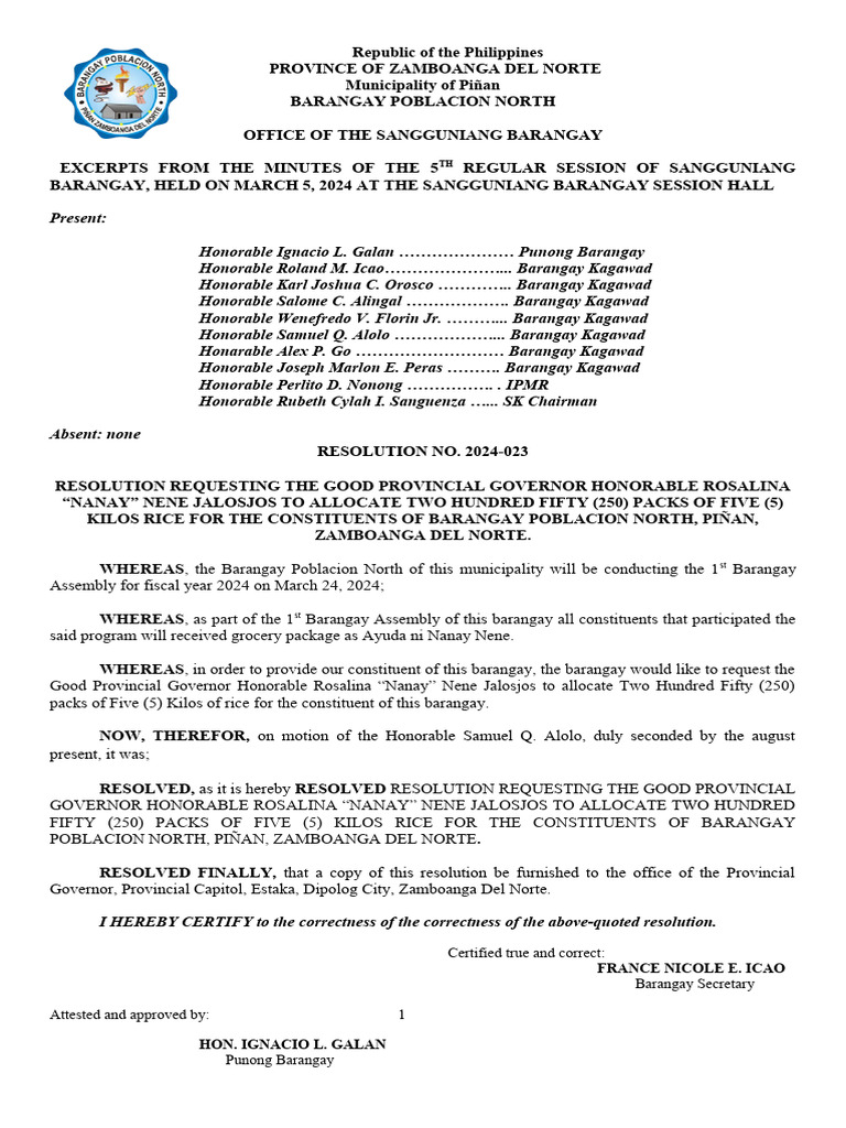 2024-024 - Resolution M.O No. 2023-018 | PDF