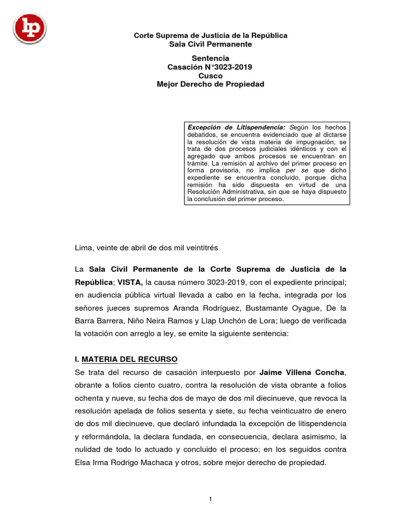 Casacion N. 3023 2019 Cusco LPDerecho | PDF | Ley procesal | Sentencia ... Casacion N. 3023 2019 Cusco LPDerecho | PDF | Ley procesal | Sentencia ...