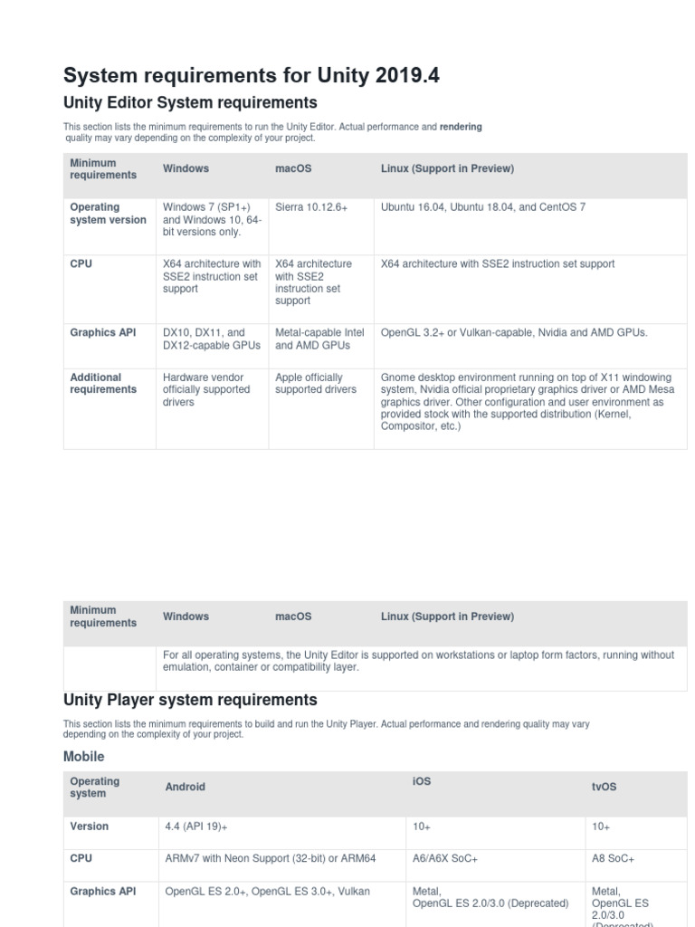 System Requirements For Unity 2019.4 | PDF | Graphics Processing Unit ...