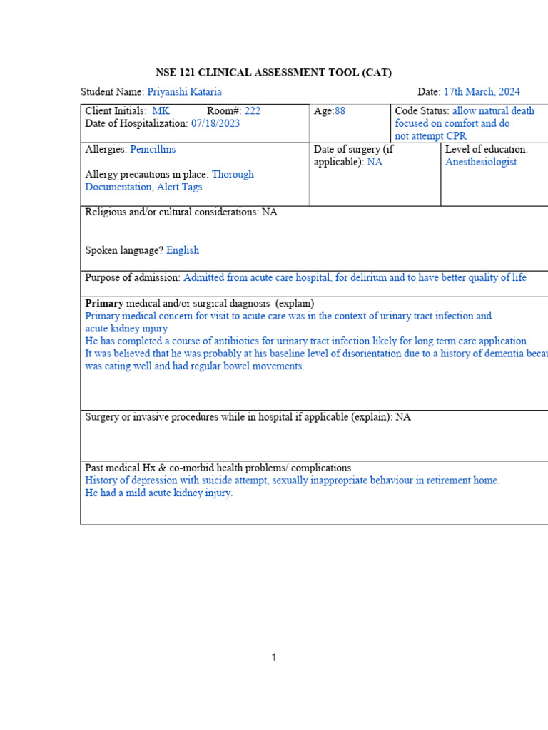 CAT Tool, Nursing Care Plan | PDF | Urinary Incontinence | Urinary Tract Infection