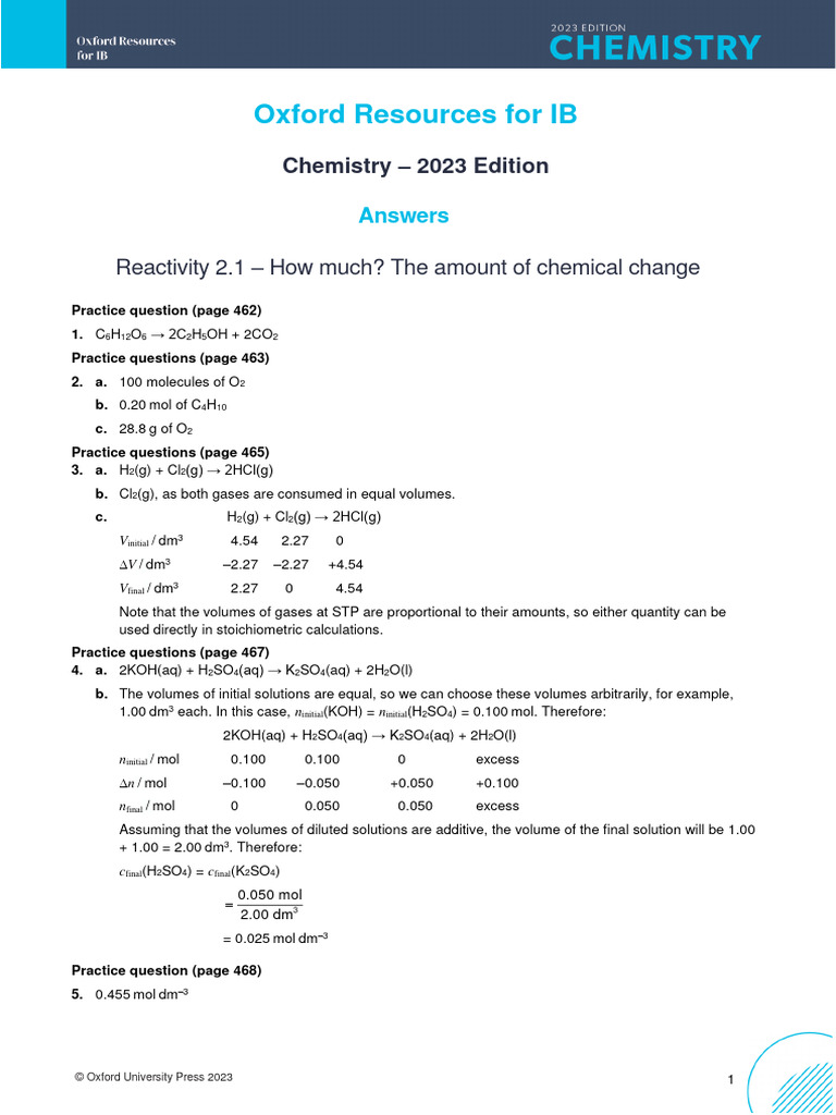 Ib Chemistry Answers r2 | PDF | Reaction Rate | Chemical Reactions