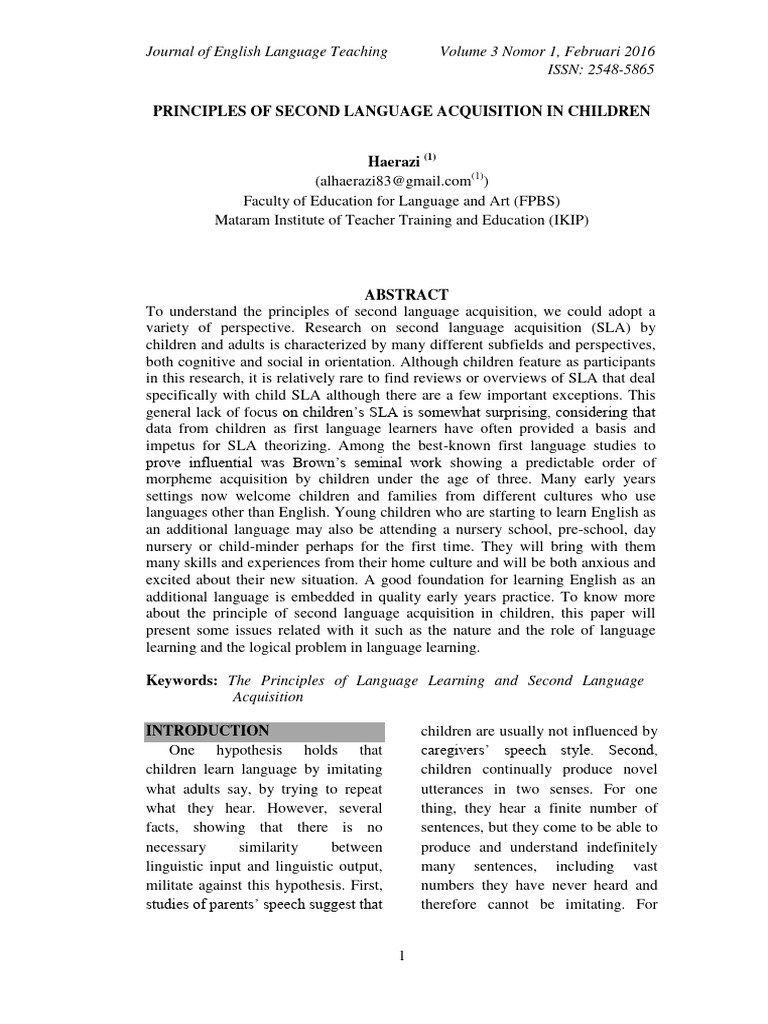 Principles of Second Language Acquisition in Child | PDF | Second ...