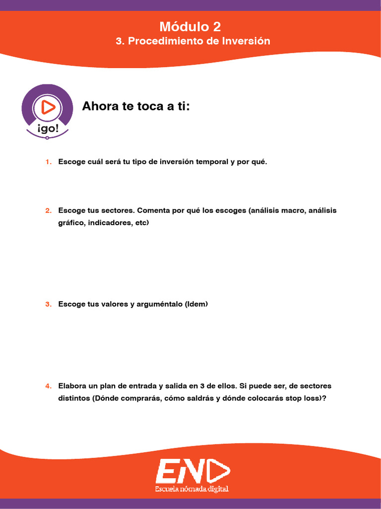 M2 - L3 - Plan de Acción - Procedimiento de Inversión | PDF | Finanzas y dinero | Informática