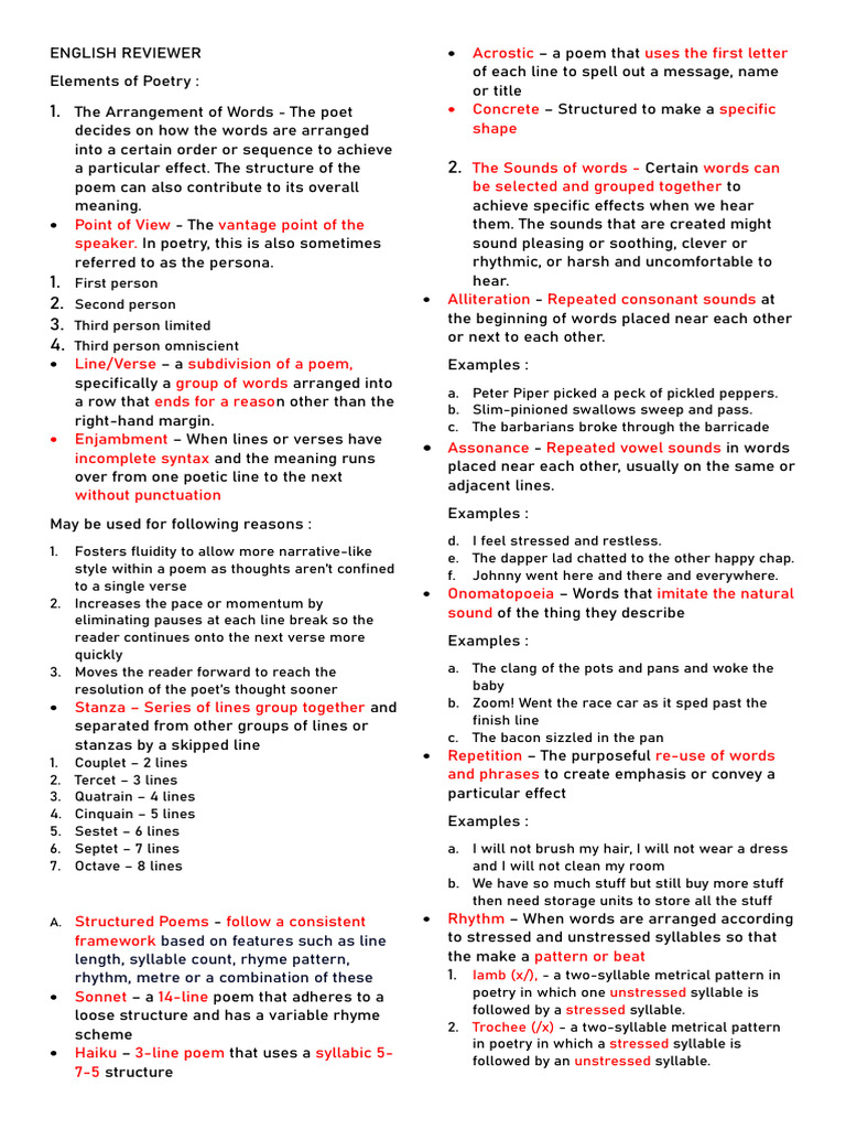 English Reviewer | Download Free PDF | Poetry | Rhyme