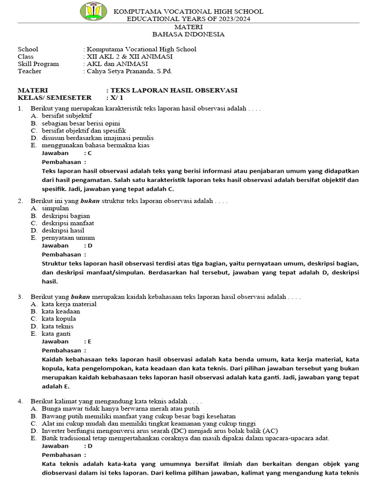 Pembahasan Materi Bab 1 (Lho) - Bab 2 (Teks Anekdot) | PDF | Kajian Bahasa Asing | Metode ...