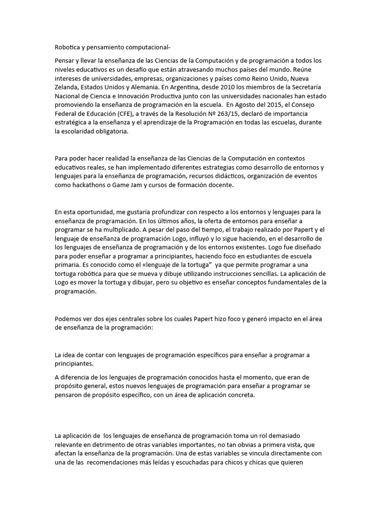 Robotica y Pensamiento Computacional | PDF | Lenguaje de programación ...