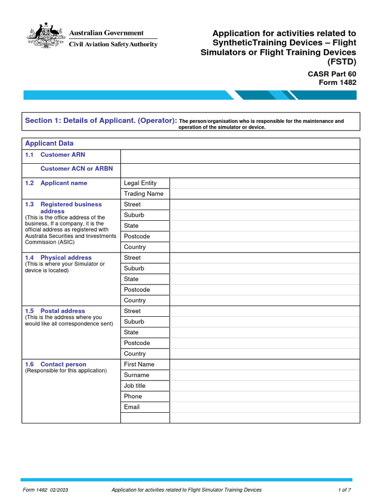 Application for Activities Related Synthetic Training Devices Flight ...