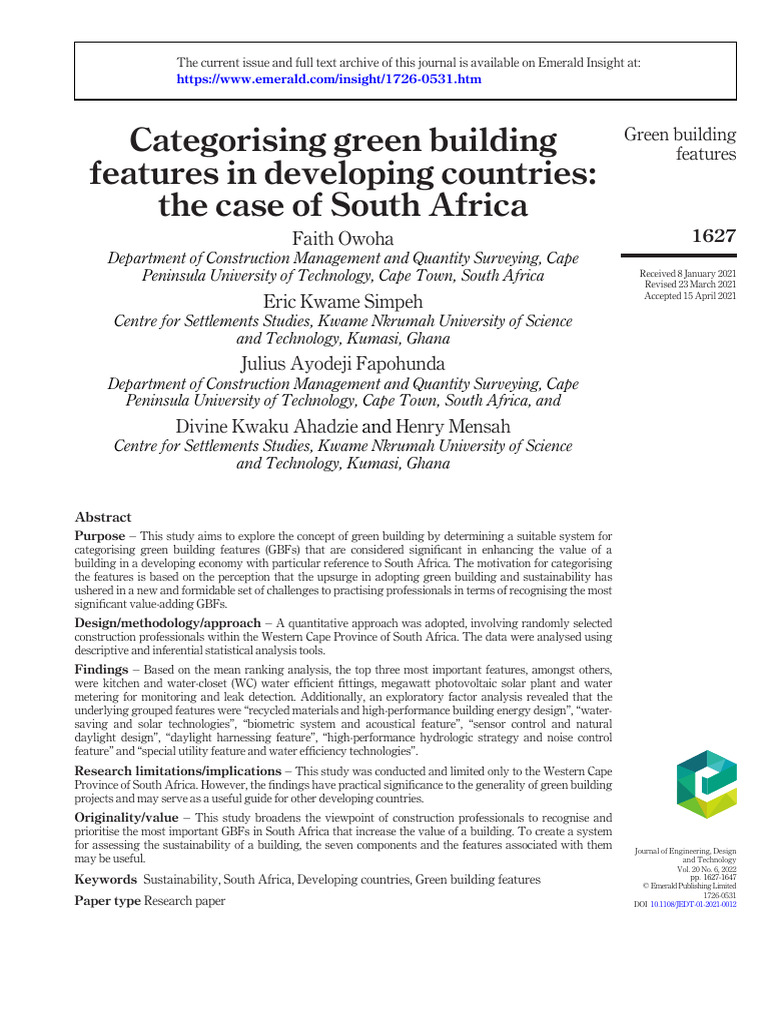 Categorising Green Building Features in Developing Countries The Case ...