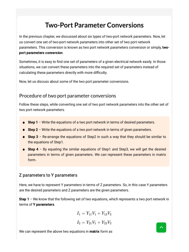 Two-Port Parameter Conversions | PDF | Mathematics | Telecommunications ...