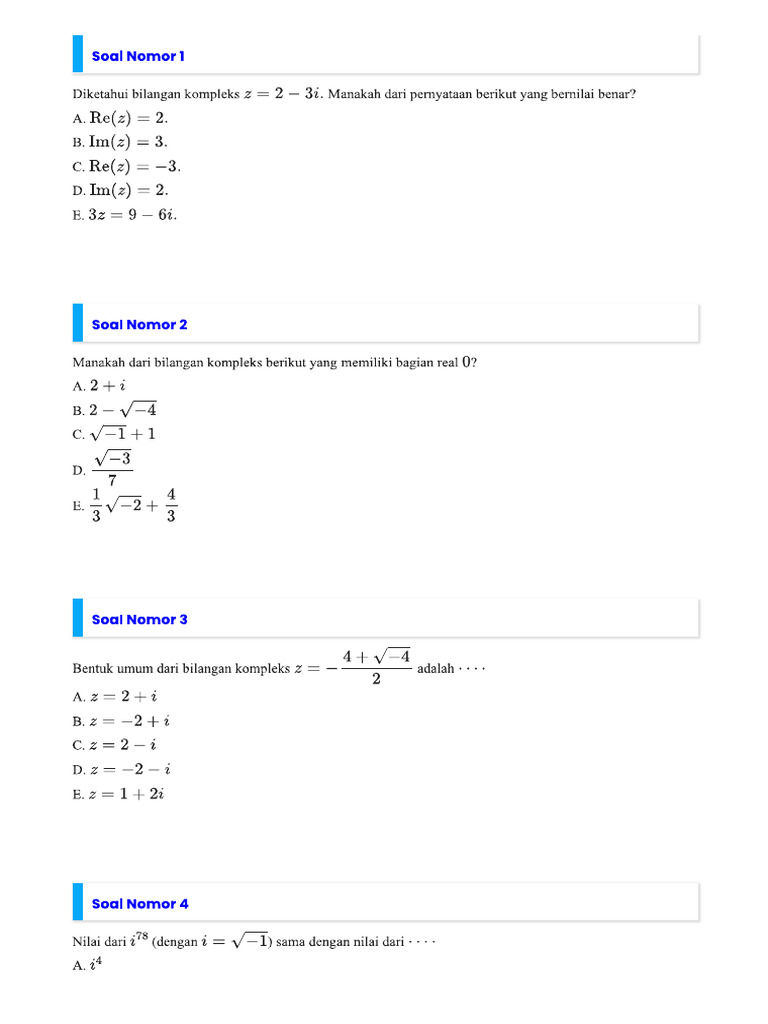 Soal Bilangan Kompleks | PDF