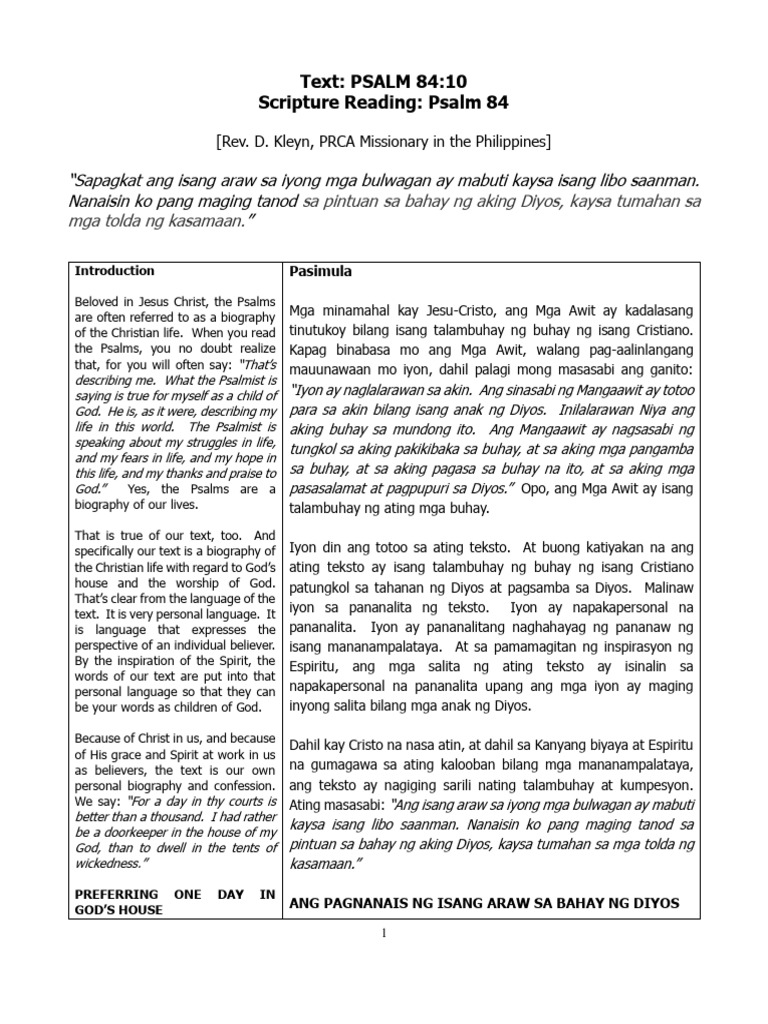 Psalm 84 10 Tagalog Manuscript | PDF