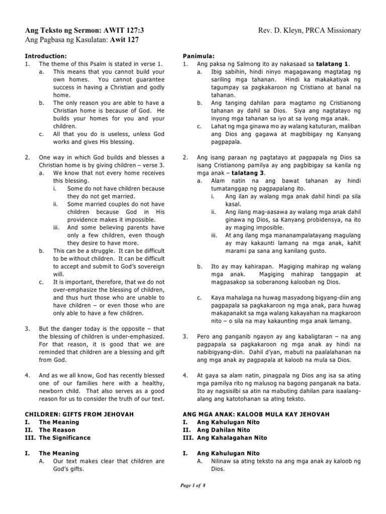Psalm 127 3 Tagalog Sermon | PDF