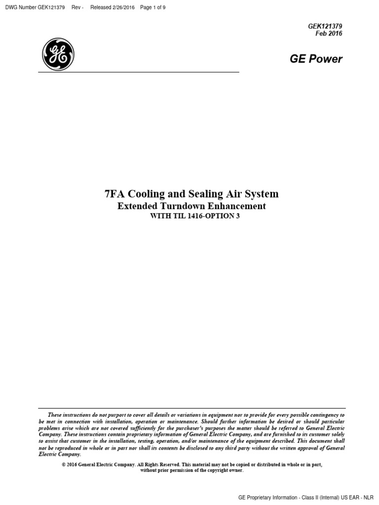 7FA Cooling and Sealing Air System Extended Turndown Enhancement TIL ...