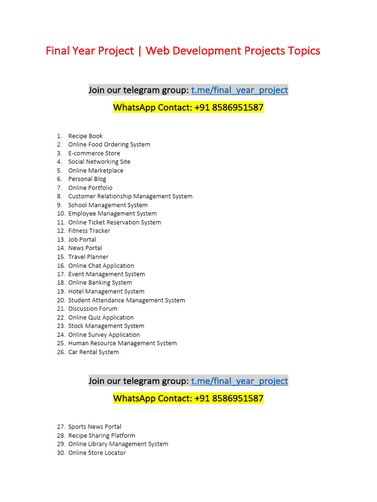 Web Development Final Year Project List (1) | PDF | Online Shopping | Educational Technology