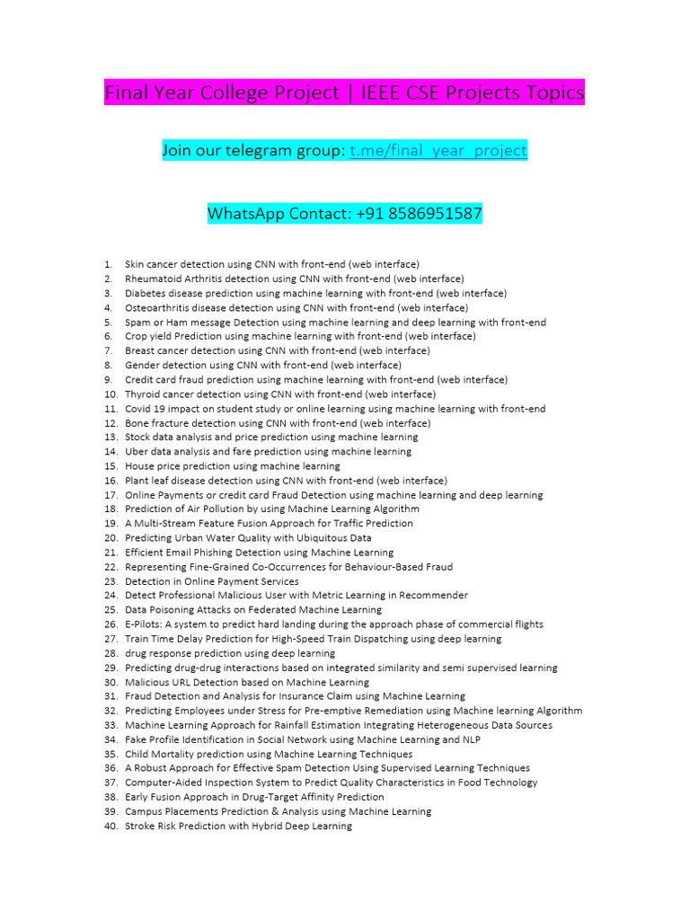 cse final year college project title names | PDF | Machine Learning ...