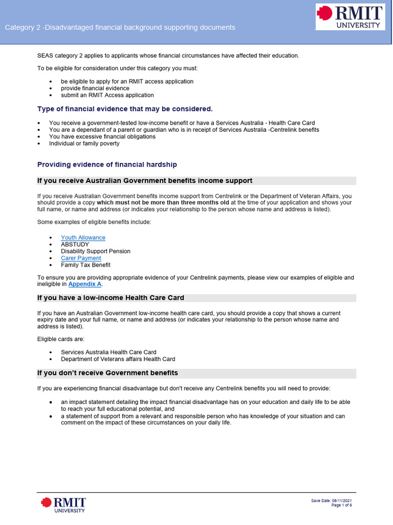Rmit Direct Applicants Supporting Evidence Category 2 | PDF | Welfare ...