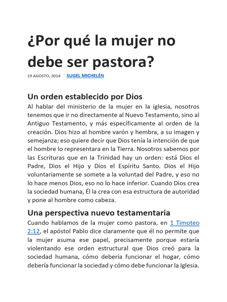 ¿Por Qué La Mujer No Debe Ser Pastora | PDF | Cristo (título) | Iglesia ...