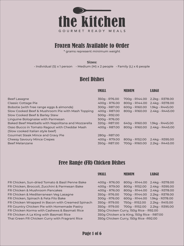 The Kitchen Frozen Meals To Order Menu Price List 2024 | Download Free ...