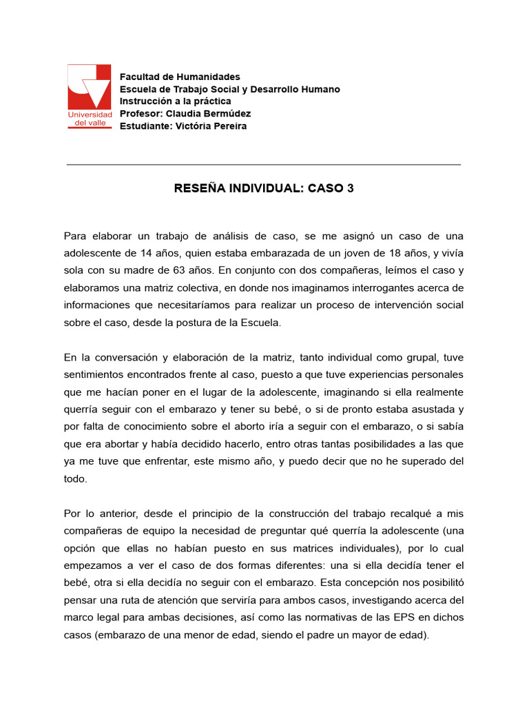 Reseña Individual - Caso 3 (Victória Pereira) | PDF